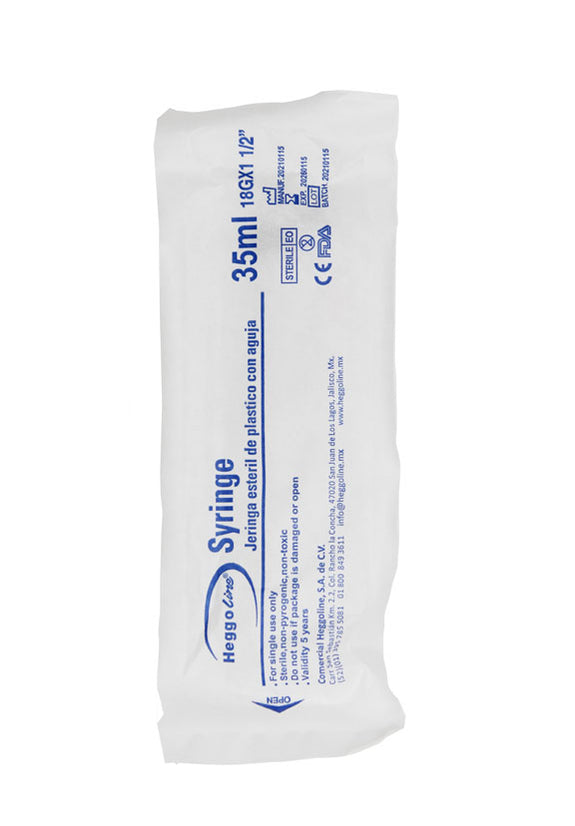 Jeringa de 35 ml | Estéril de Plástico con Aguja 18G x 1 1/2" | Tienda